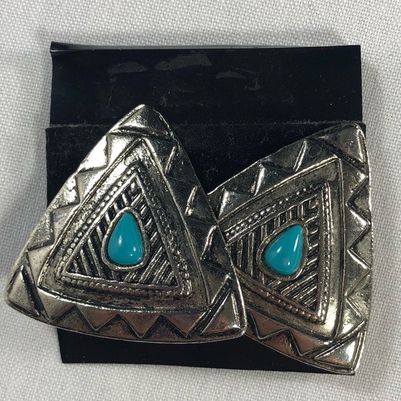 Source Unknown | Jewelry | Vintage Western Triangle Turquoise Clip On ...